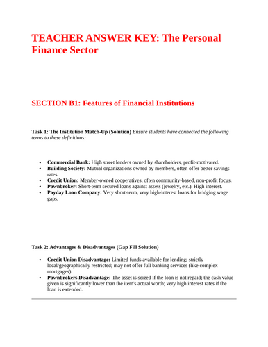Personal Finance Sector | unite 3 Revision Guide | Financial ...