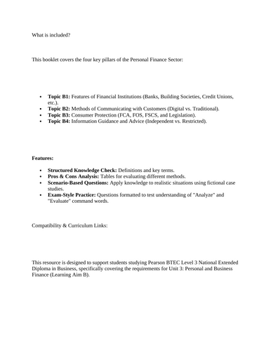 Personal Finance Sector | unite 3 Revision Guide | Financial ...