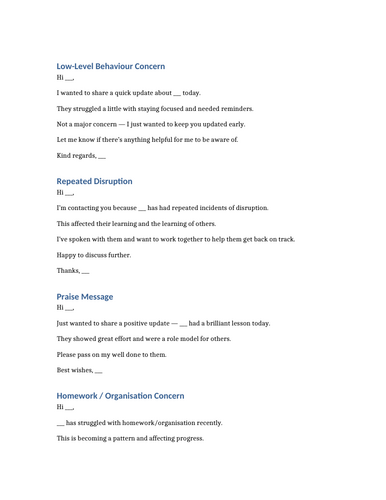 Parent Communication Templates | Teaching Resources