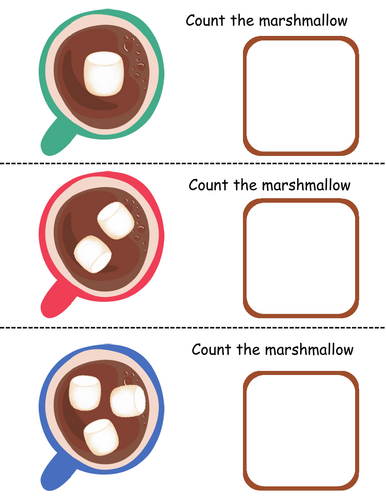 Hot Chocolate Marshmallow Counting Activity | Cut and Match Numbers (1 ...