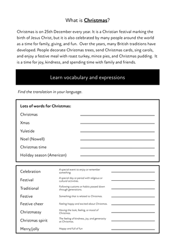 Improve Your English Vocabulary - At Christmas - EFL Resource ...