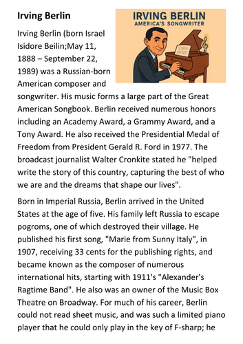 **Irving Berlin Handout** | Teaching Resources