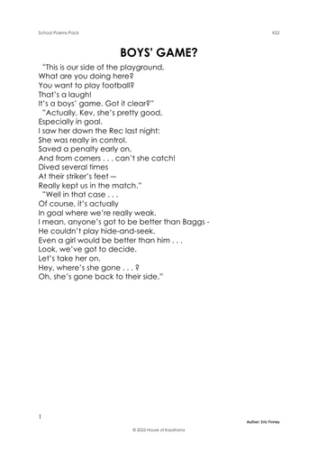KS2 Poetry Comprehension – “Boys’ Game?” Poem + Teacher Guide ...