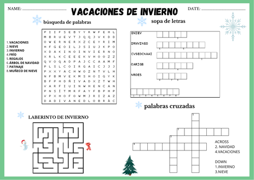 Paquete de Actividades de Vacaciones de Invierno – Sopa de Letras ...
