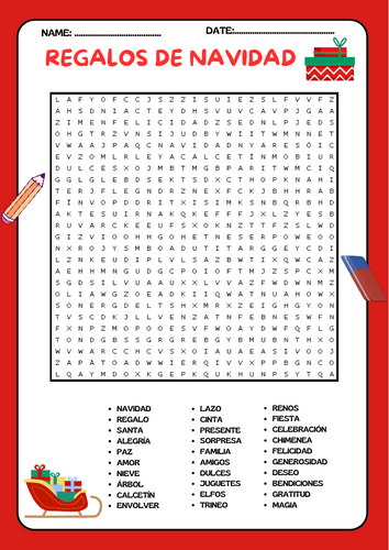 Spanish christmas gift word search puzzle | Teaching Resources