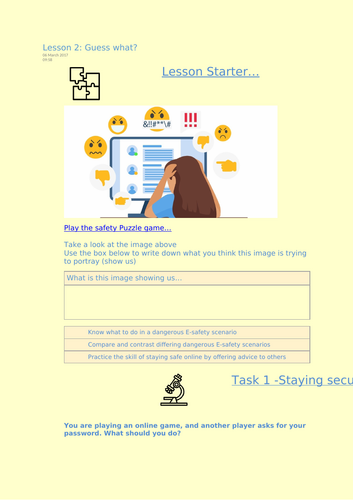 KS3 E-Safety Lesson: “Guess What?” Password Security & Online Identity ...