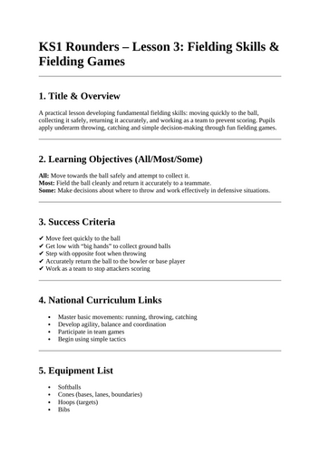 KS1 Rounders – Fielding Skills & Games (Free Sample) | Teaching Resources