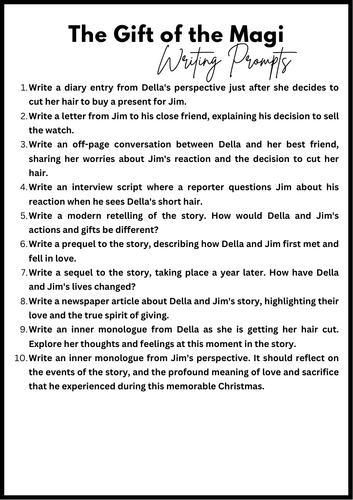 The Gift of the Magi Creative Writing Prompts | Teaching Resources