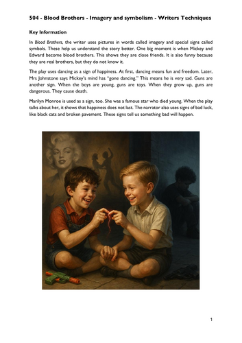 Blood Brothers - Symbolism and imagery - Writers Techniques | Teaching ...