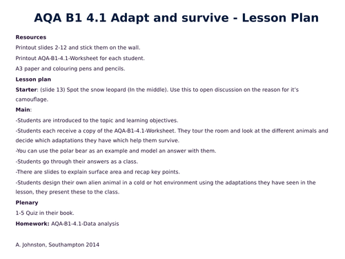 B16 Adaptations and competition | Teaching Resources