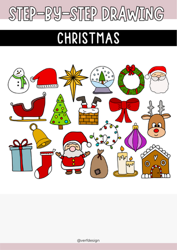 Christmas Drawing Guide - 20 Step-by-Step Pictures | Teaching Resources