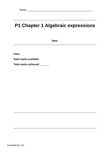 AS Pure 1 Chapter 1 Algebraic expressions | Teaching Resources