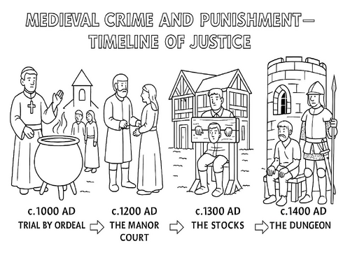 Medieval Crime and Punishment Timeline of Justice Coloring Picture ...