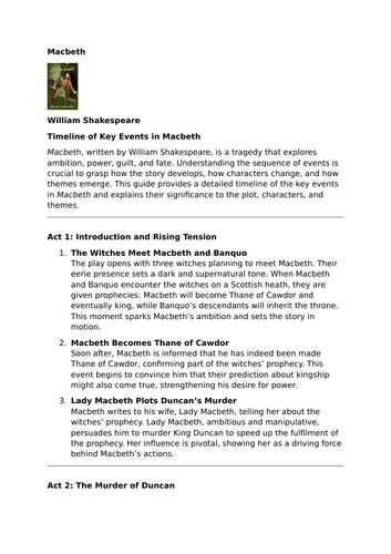Macbeth by William Shakespeare – Timeline of Key Events | Teaching ...