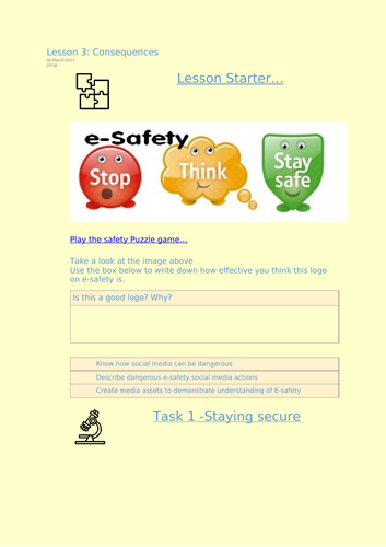 KS3 E-Safety Lesson: “Consequences” – Digital Footprints & Online ...