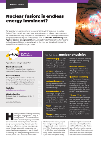 KS4 & KS5 Physics: Nuclear fusion: is endless energy imminent ...