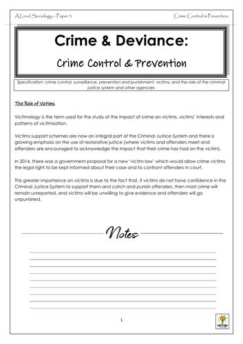 AQA A level Sociology - Crime and Deviance - Crime control & Prevention ...