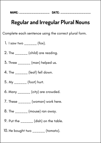 Regular and Irregular Plural Nouns Activities and Worksheets | Grammar ...