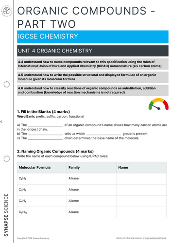 Naming Organic Compounds – Lesson & Worksheet – Unit 4 – IGCSE ...
