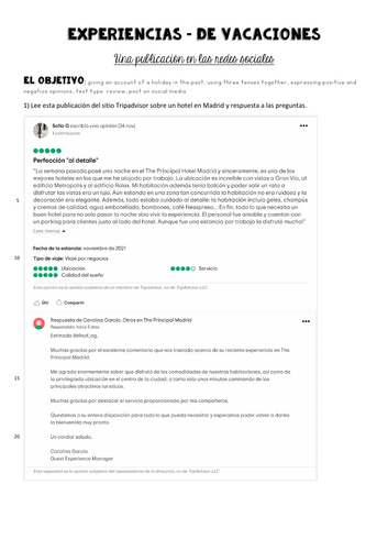 IB SpanishAb- Experiencias -Reading Holidays | Teaching Resources