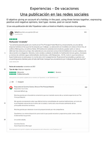 IB SpanishAb- Experiencias -Reading Holidays | Teaching Resources