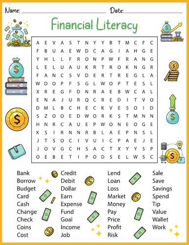 Financial Literacy Word Search Puzzle for Students- Money, Savings and ...