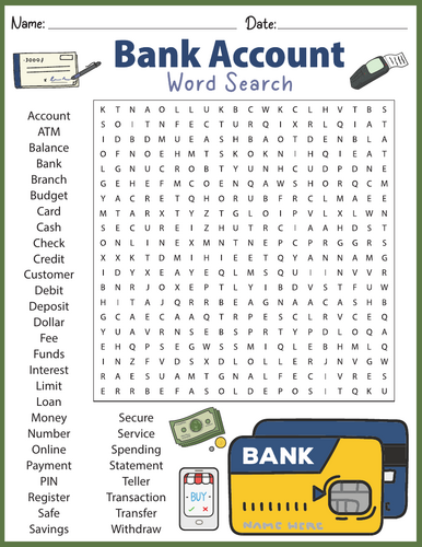 Bank Account Word Search Puzzle | Financial Literacy Vocabulary for ...