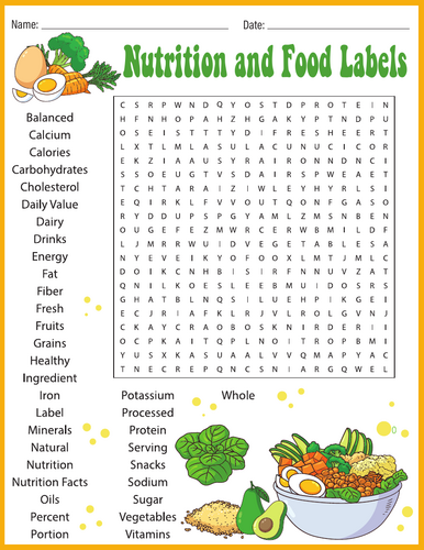 Nutrition & Food Labels Word Search Puzzle | Healthy Eating Vocabulary Activity | Teaching Resources