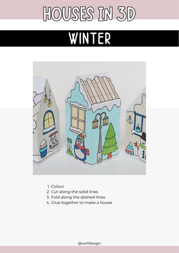 Winter 3D Houses – Craft Templates for Kids | Teaching Resources