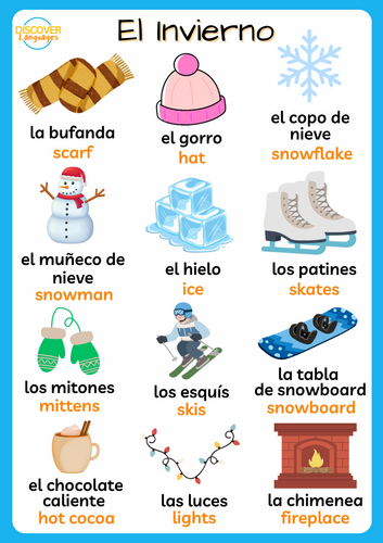 Spanish Winter Season El Invierno Vocabulary Posters Worksheet and ...