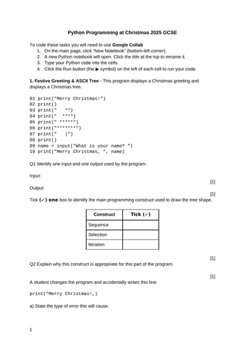 Python Programming at Christmas 2025 GCSE Edition | Teaching Resources