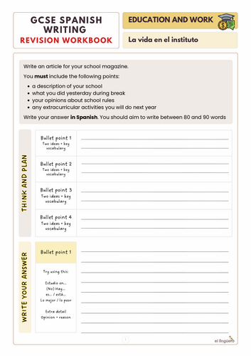 GCSE Spanish Writing Revision Workbook (2024 Spec) - Education & Work ...