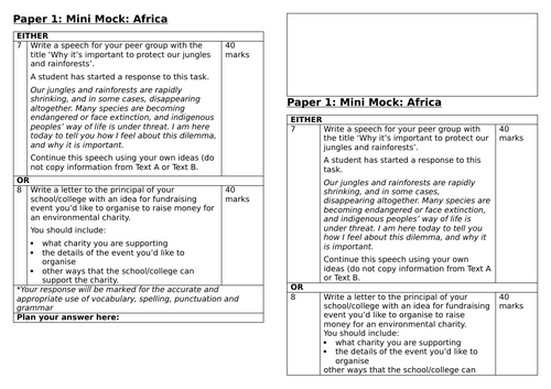 Mini-Mocks Pearson 2.0 GCSE English Language | Teaching Resources