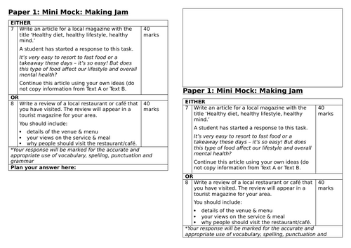 Mini-Mocks Pearson 2.0 GCSE English Language | Teaching Resources