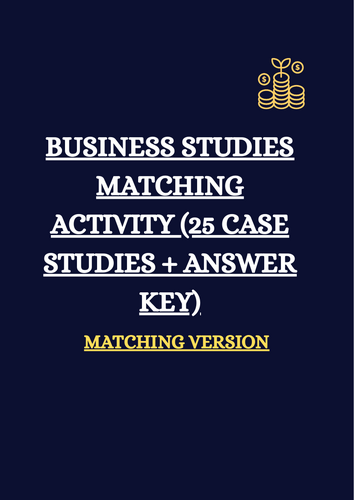 GCSE Business: Case Study Matching Worksheet (25 Questions + Answers) | Teaching Resources