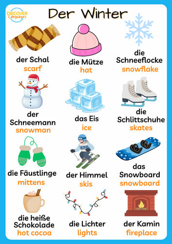 German Der Winter Vocabulary Worksheet Poster Wordsearch Activity ...
