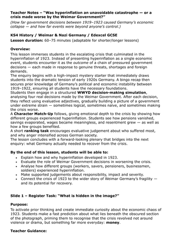 Hyperinflation 1923: Complete GCSE Lesson – WWYD Simulation, Character ...