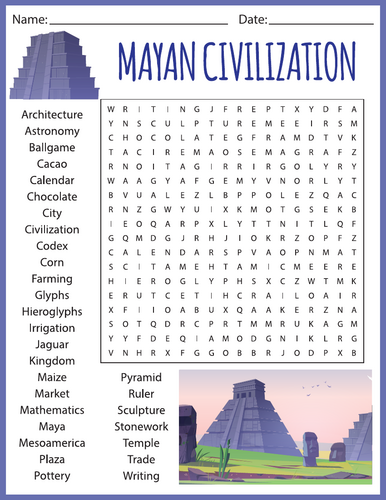Maya Civilization Word Search | Ancient Mesoamerica Activity Puzzle ...