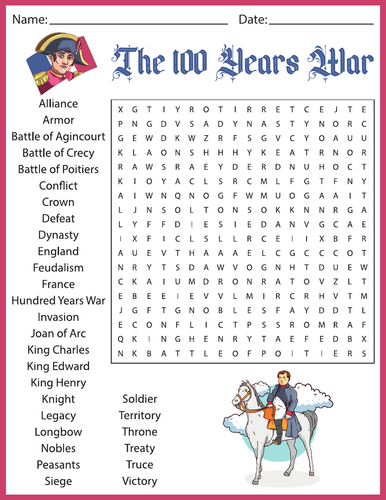 Hundred Years’ War Word Search Puzzle | Medieval History Activity ...