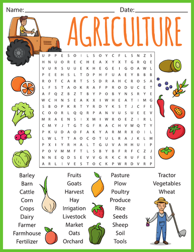 Food, Farming & Agriculture Word Search Puzzle | Crops, Animals & Farm ...