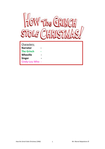 How the Grinch Stole Christmas (1966) Readers' Theatre Unit | Teaching ...