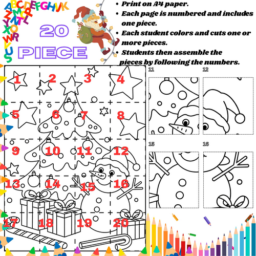 Christmas Snowman & Tree Collaborative Coloring Poster – 20-Piece Giant ...