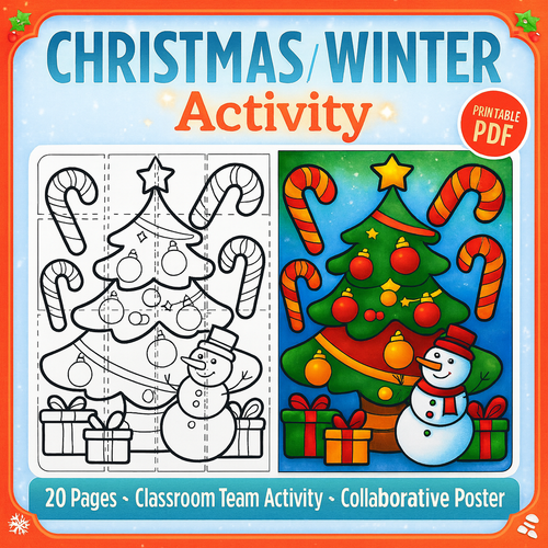 Christmas Tree & Snowman Collaborative Art Poster • Printable PDF ...