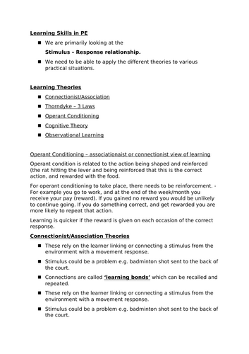 A-Level PE – Learning Theories Unit (Operant Conditioning, Social ...