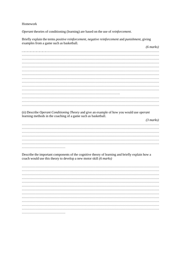 A-Level PE – Learning Theories Unit (Operant Conditioning, Social ...