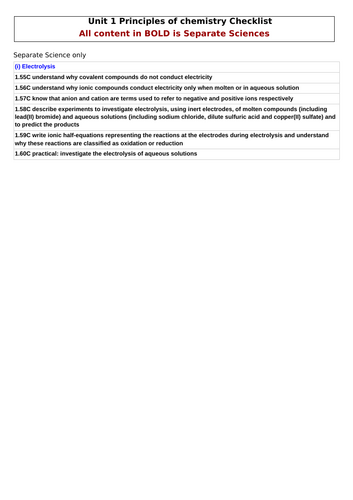 Complete Topic 1 i Electrolysis Edexcel IGCSE Chemistry 9–1 bundle (3 ...