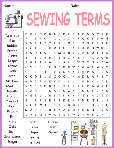 Sewing Terms Word Search Puzzle | Stitching & Fabric Vocabulary ...