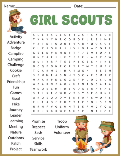 Girl Scouts Word Search Puzzle | Camping, Cookies & Teamwork Activity ...
