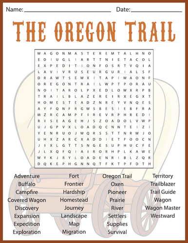 The Oregon Trail Word Search Puzzle | Westward Expansion History ...
