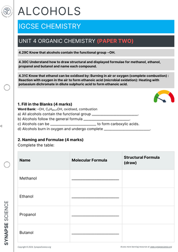 Alcohols (Triple) – Lesson & Worksheet – Unit 4 – IGCSE Chemistry ...
